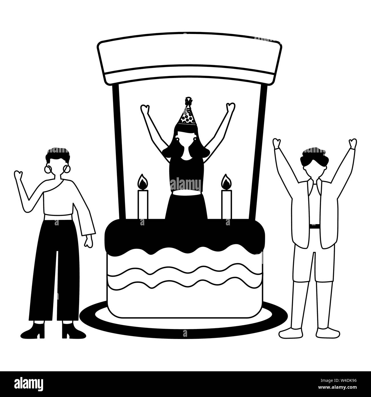 women and man cake and board birthday celebration Stock Vector Image ...