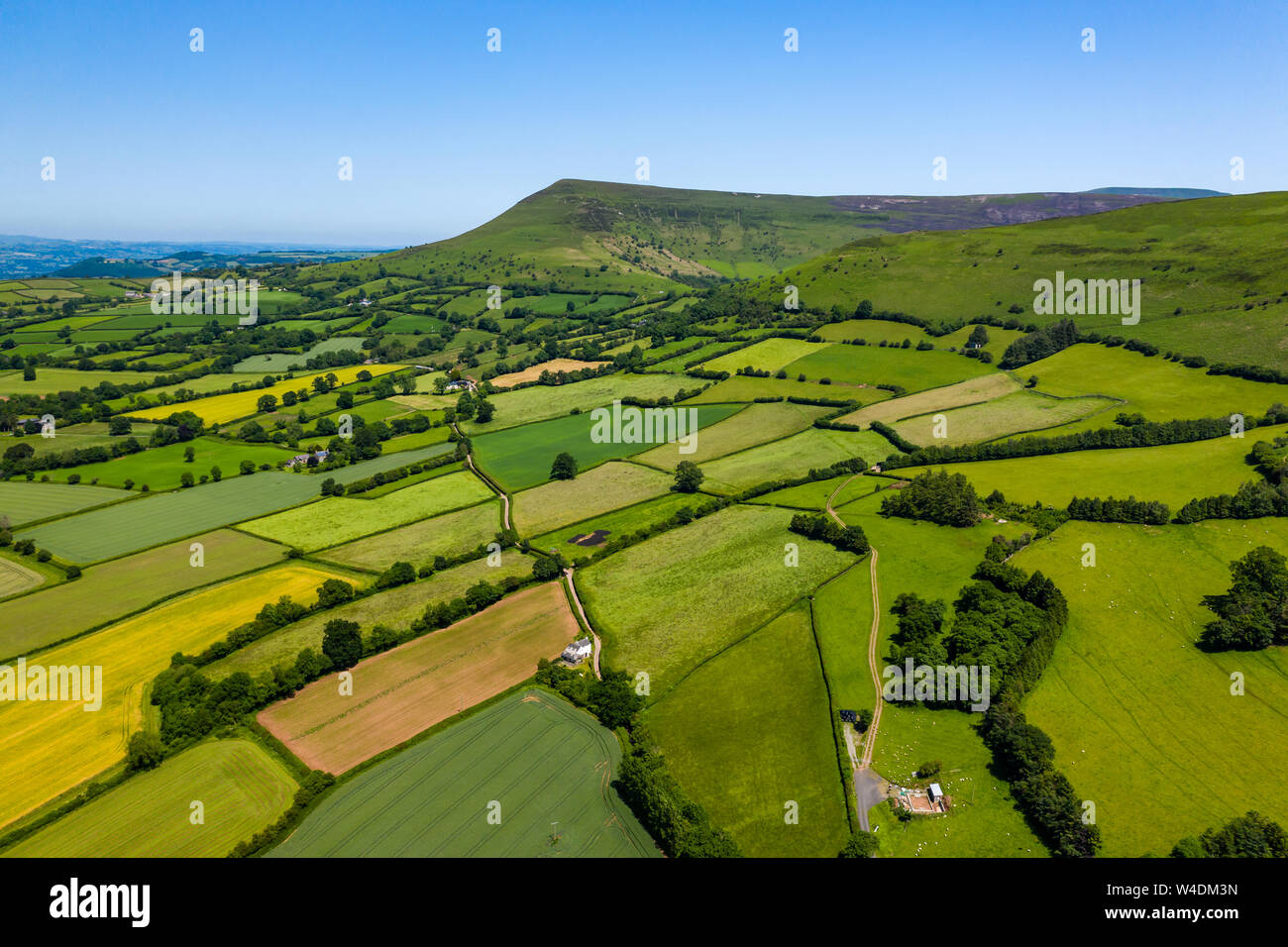 Aerial view of green fields and farmlands in rural Wales Stock Photo ...