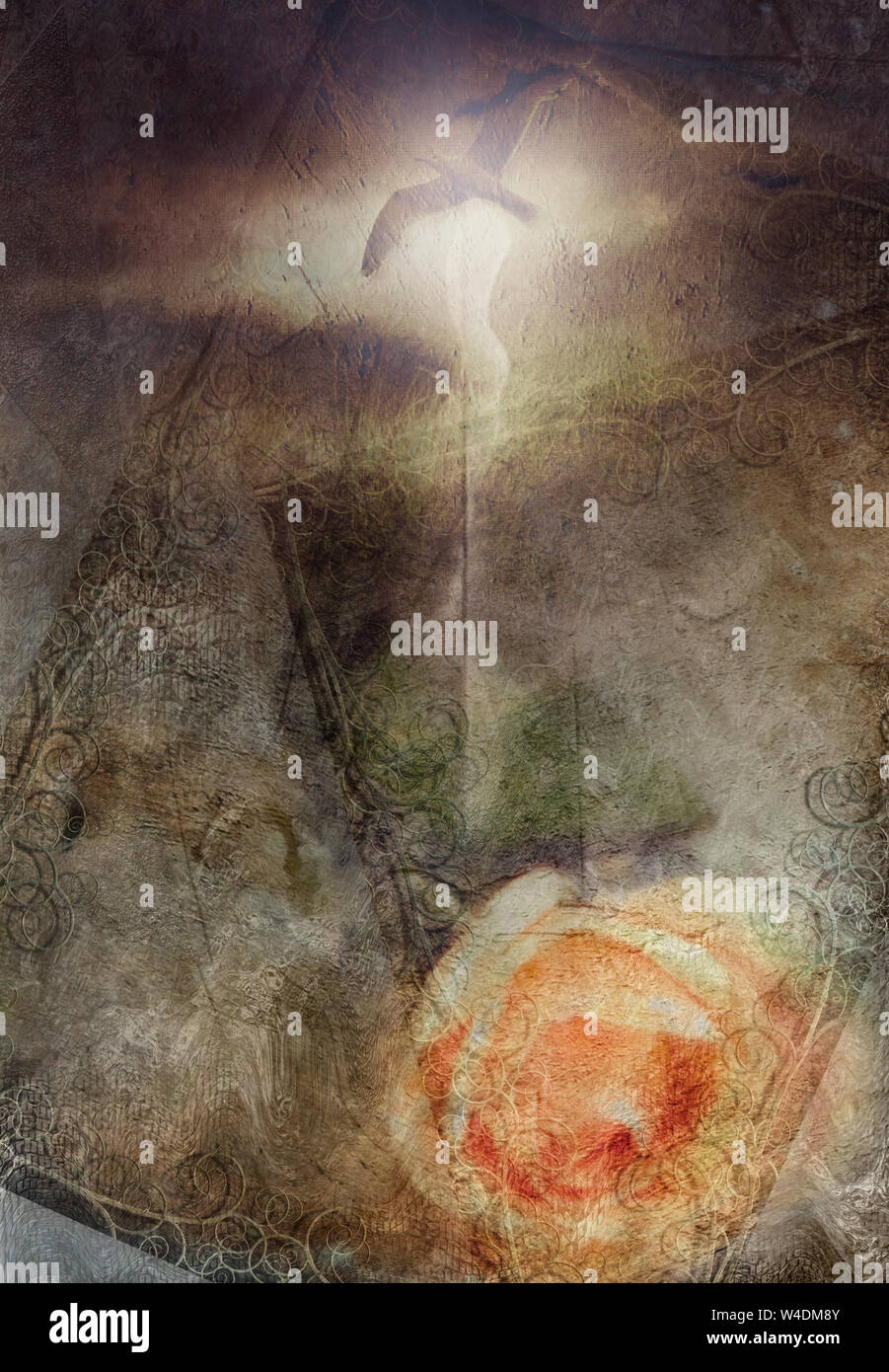 Modern art in muted colors. Flying bird and rose - Wasted love Stock ...