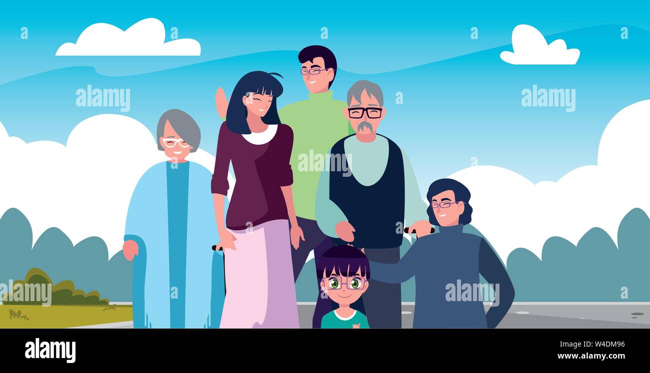 family together members in the outdoors vector illustration Stock ...