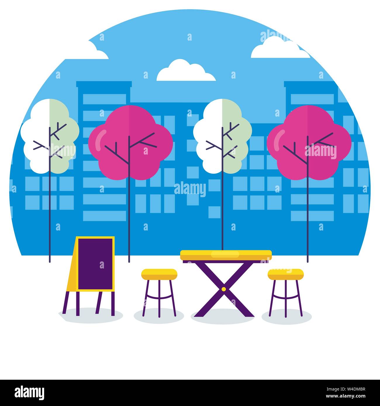 urban city food street restaurant table chairs board Stock Vector Image ...