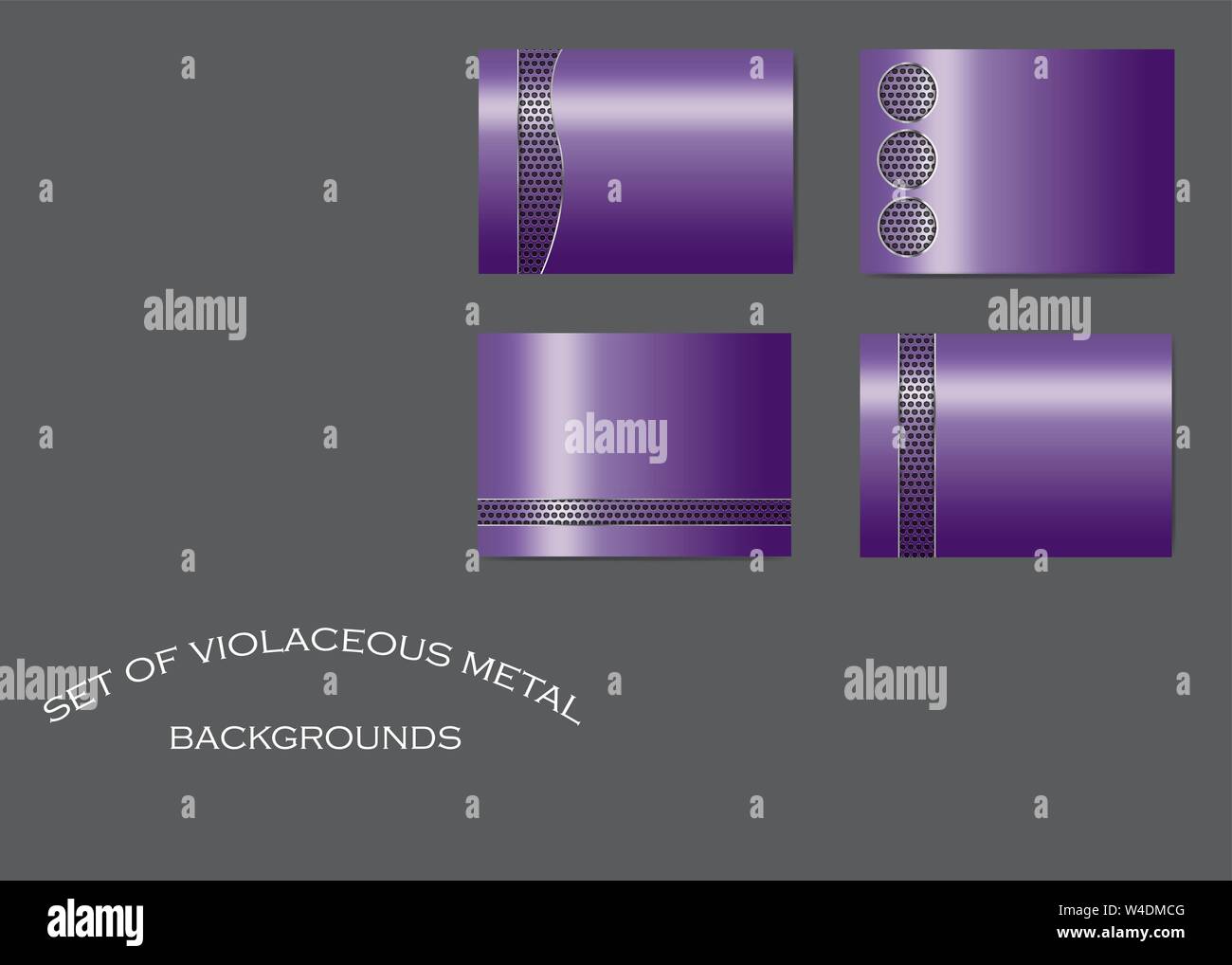 Set of four different violet metallic background with dotted stripe ...