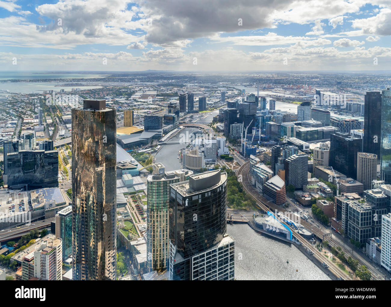 Aerial view of the city and Yarra River looking west from Eureka ...