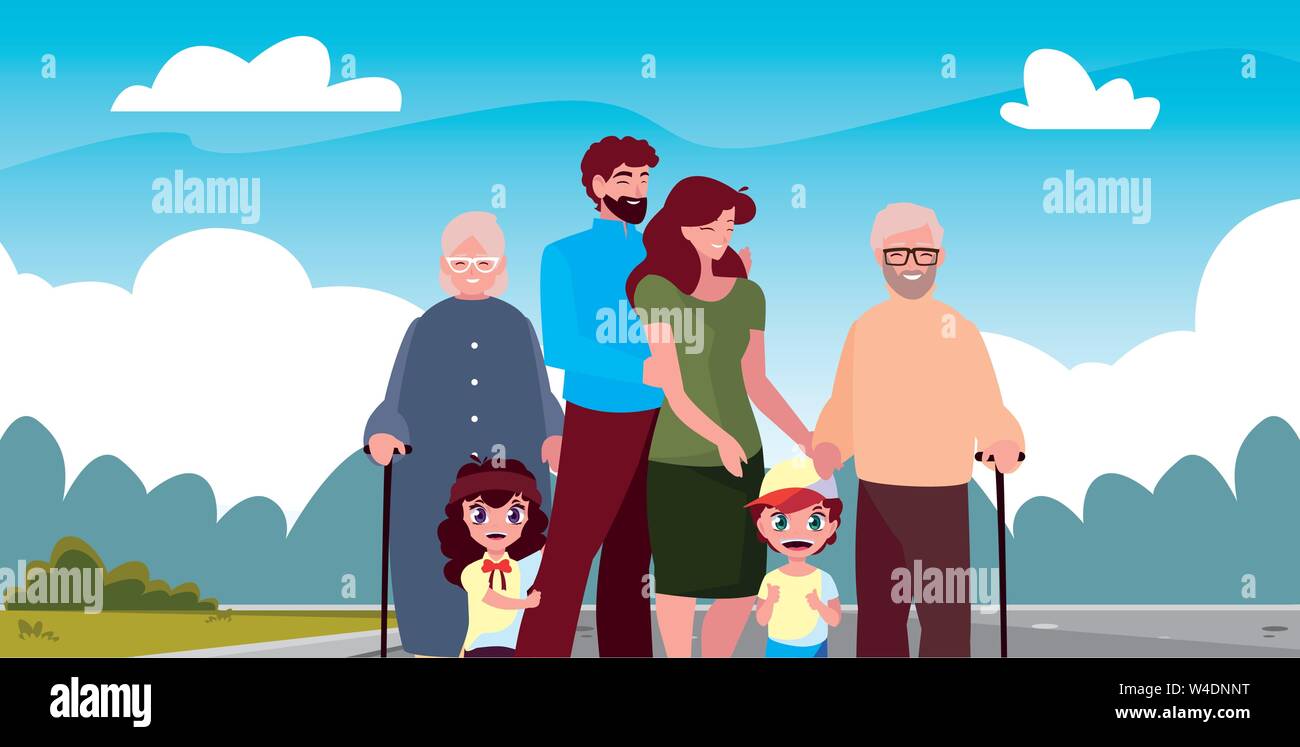 family together members in the outdoors vector illustration Stock ...