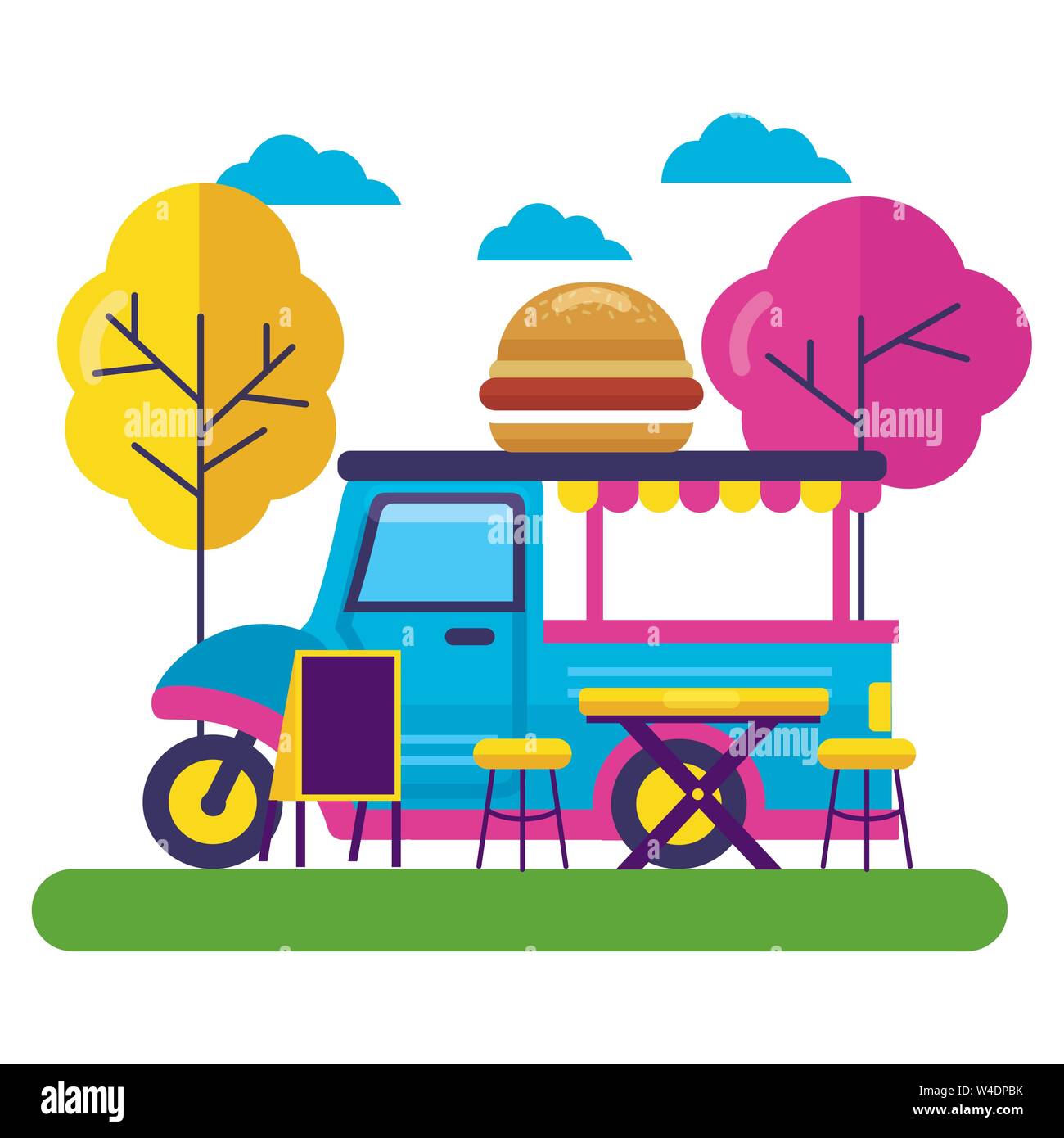 food truck burger park street trees Stock Vector Image & Art - Alamy
