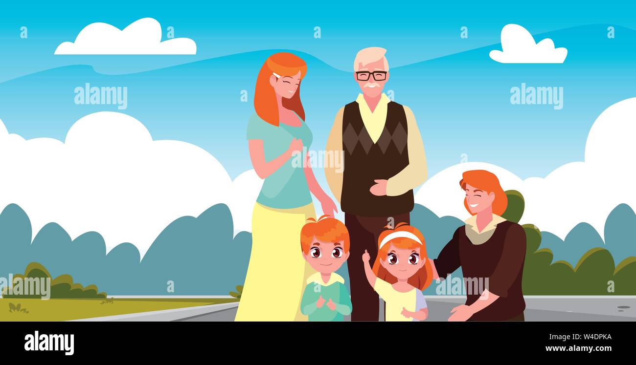 family together members in the outdoors vector illustration Stock ...