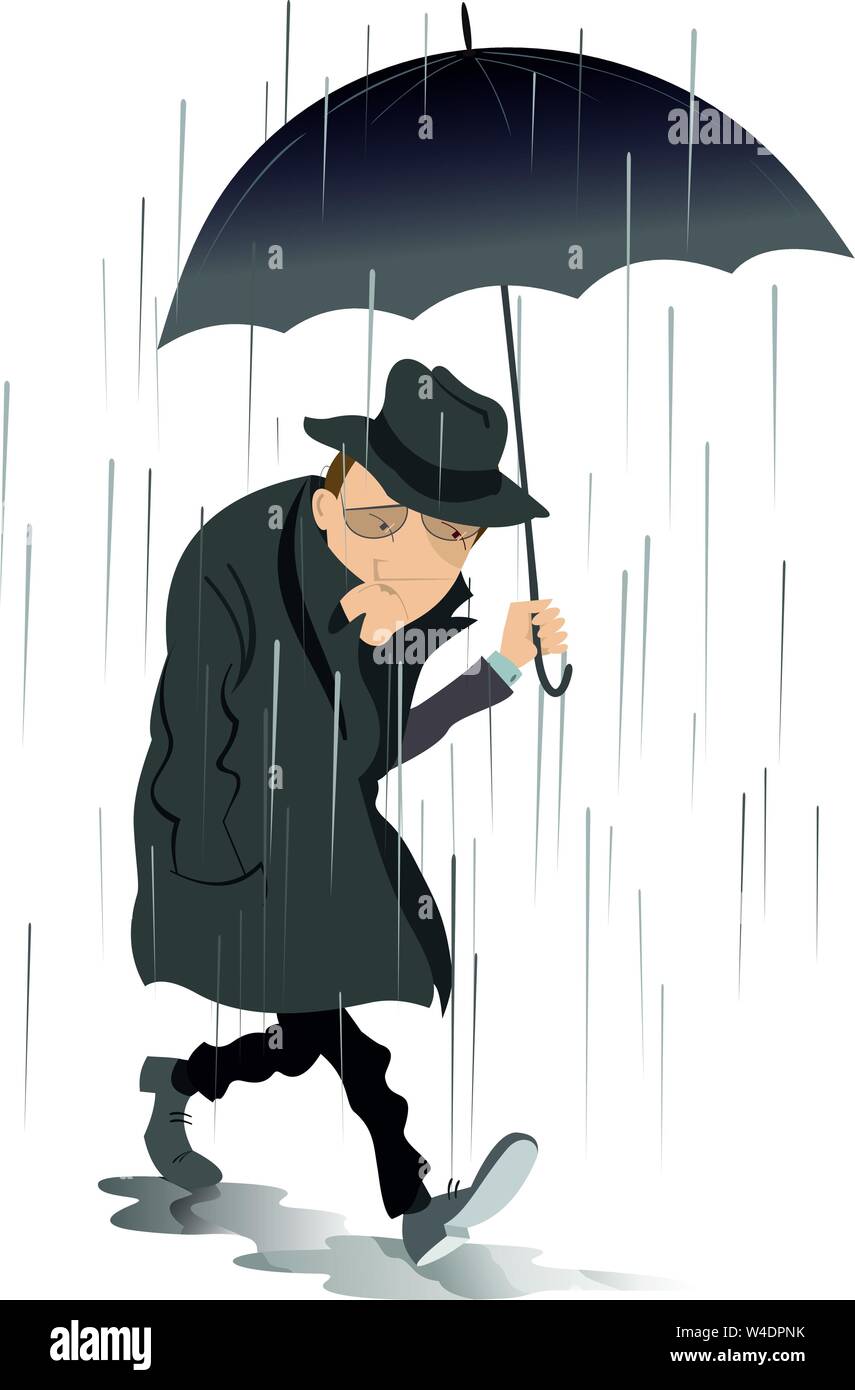 Sad Man Walking In The Rain