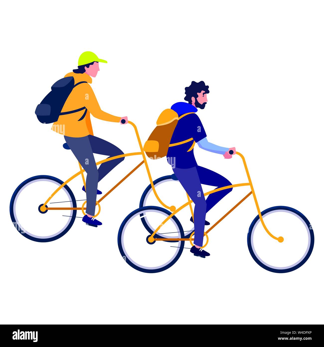 two men riding bike on white background vector illustration Stock ...