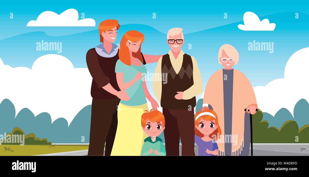family together members in the outdoors vector illustration Stock ...