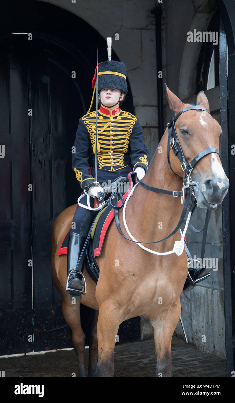 Household Cavalry on duty on horseback in Whitehall London Stock Photo ...