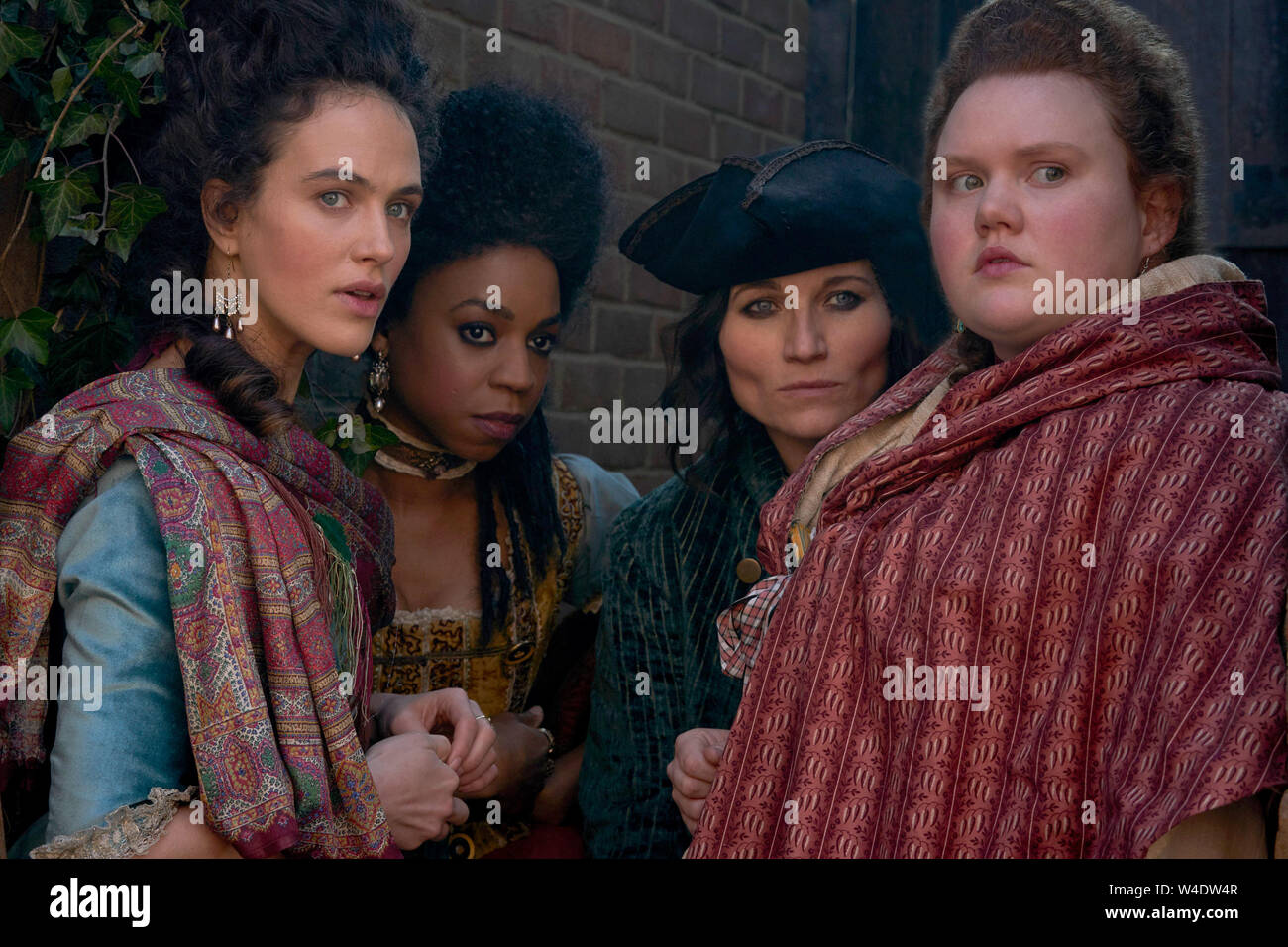 HARLOTS, from left: Jessica Brown Findlay, Pippa Bennett-Warner, Kate ...