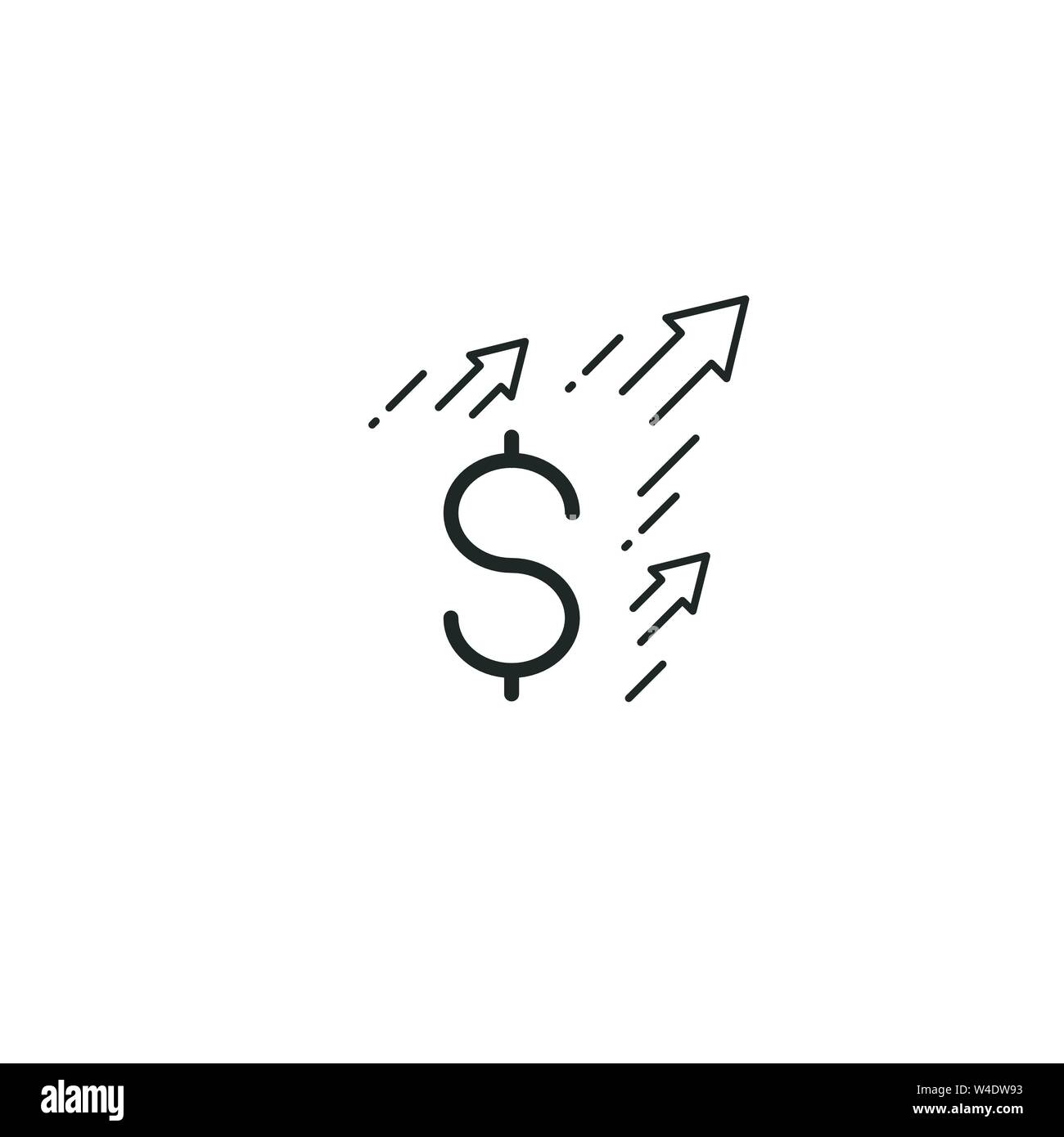 dollar increase arrows up icon. Money symbol with stretching arrow up ...