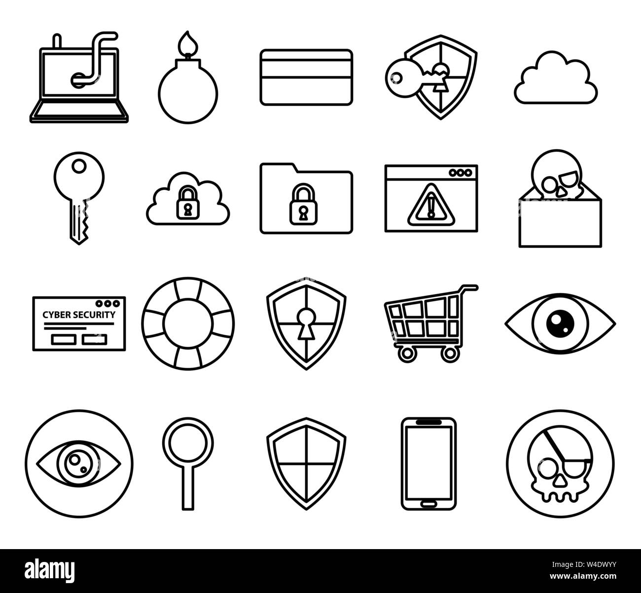 bundle of cyber security monochrome set icons Stock Vector Image & Art ...