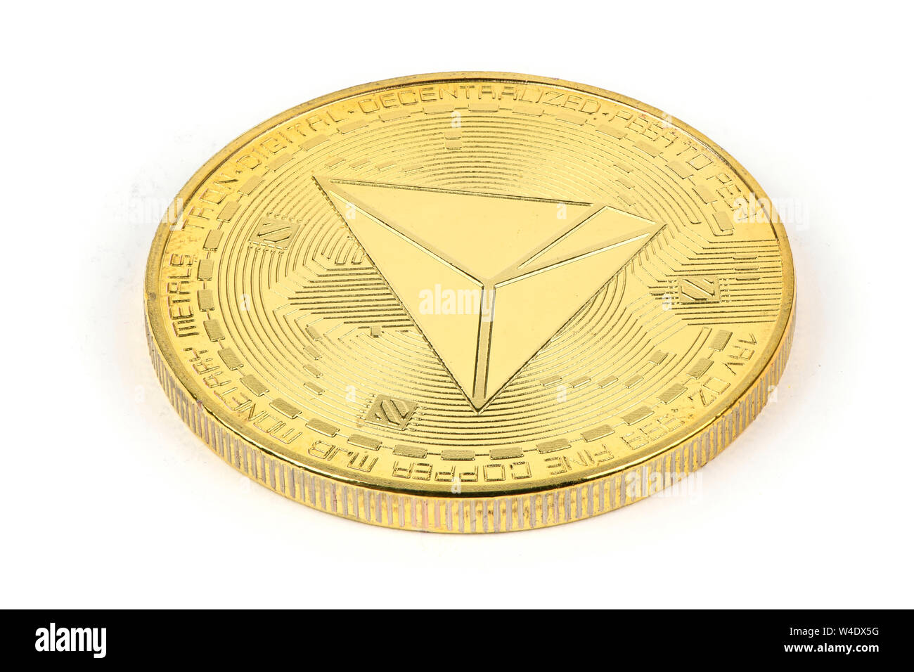 Face of the crypto currency golden tron isolated on white background ...
