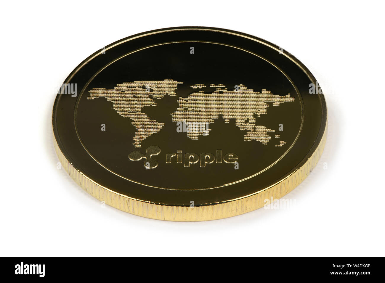 Face of the crypto currency golden ripple isolated on white background ...