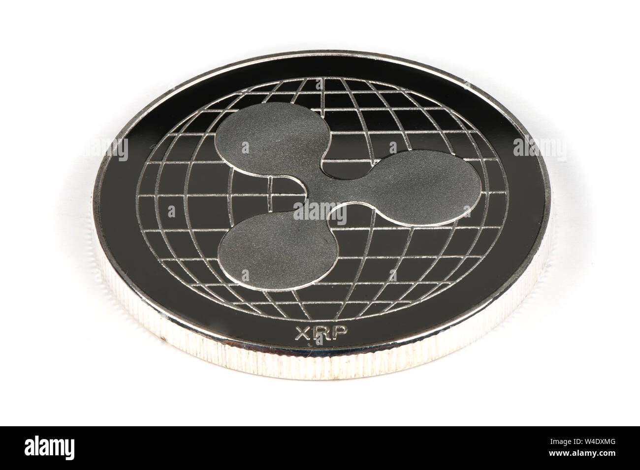 Back side of the crypto currency silver ripple isolated on white ...