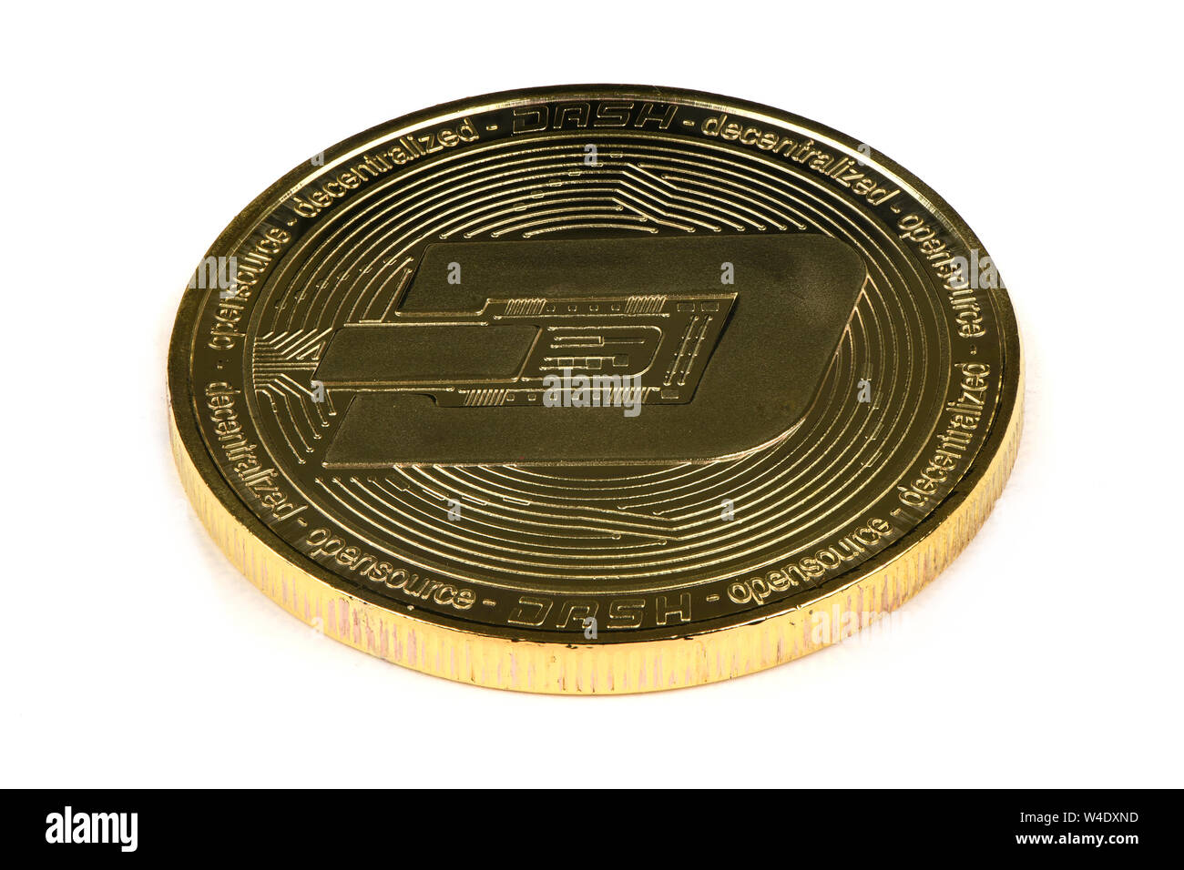 Face of the crypto currency golden dash isolated on white background ...