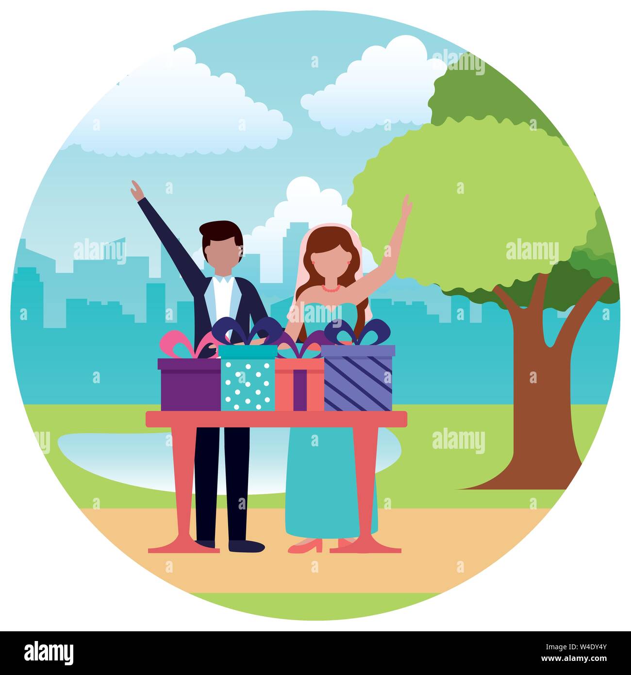 bride and groom gift boxes wedding day Stock Vector Image & Art - Alamy