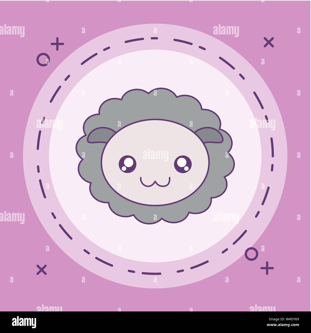 head of cute little sheep baby in frame circular vector illustration ...