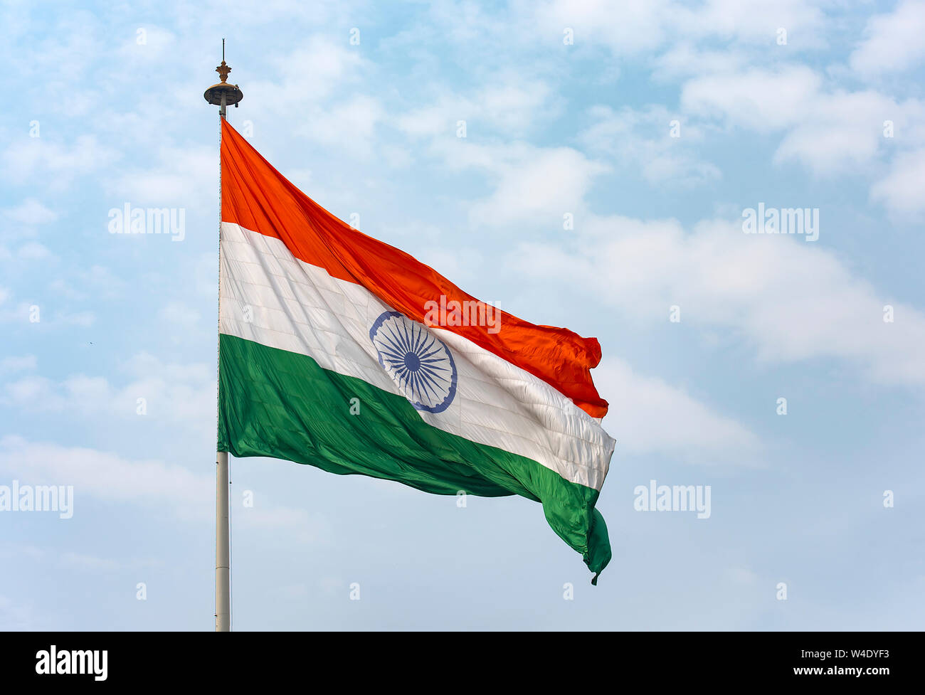 Big Indian Flag waving against blue Sky in New Delhi, India Stock Photo ...