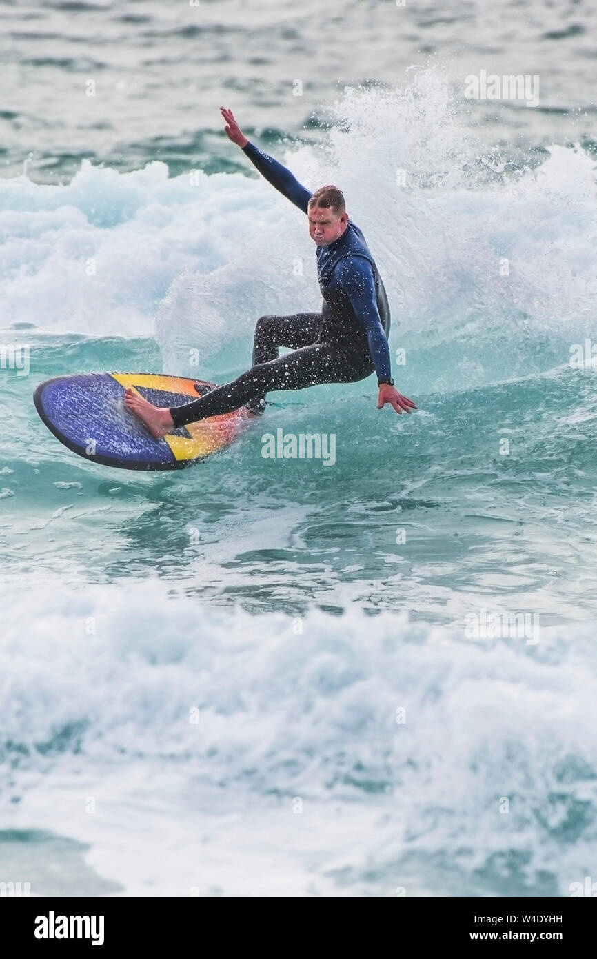 Spectacular surfing action at Fistral in Newquay in Cornwall Stock ...