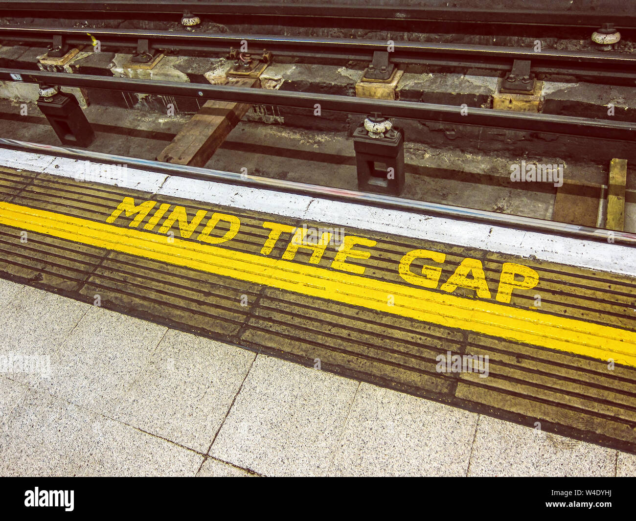 Mind The Gap sign at a Tube Station. London, England, UK Stock Photo ...