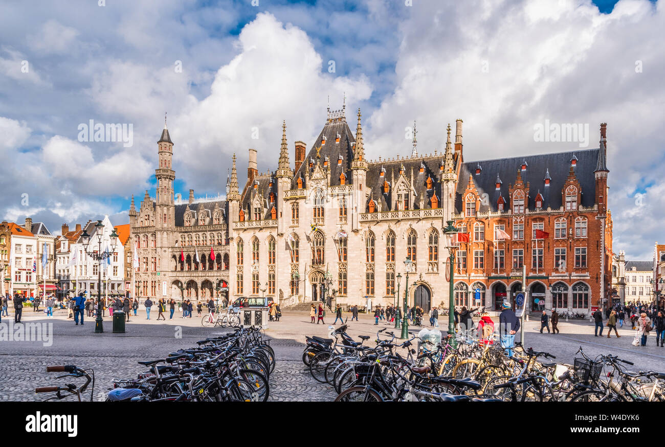 Brugge, Belgium - February 22, 2016: Grote Markt square in medieval ...