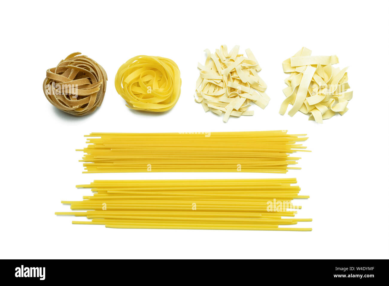 Collection of italian pasta isolated top view on white background Stock ...