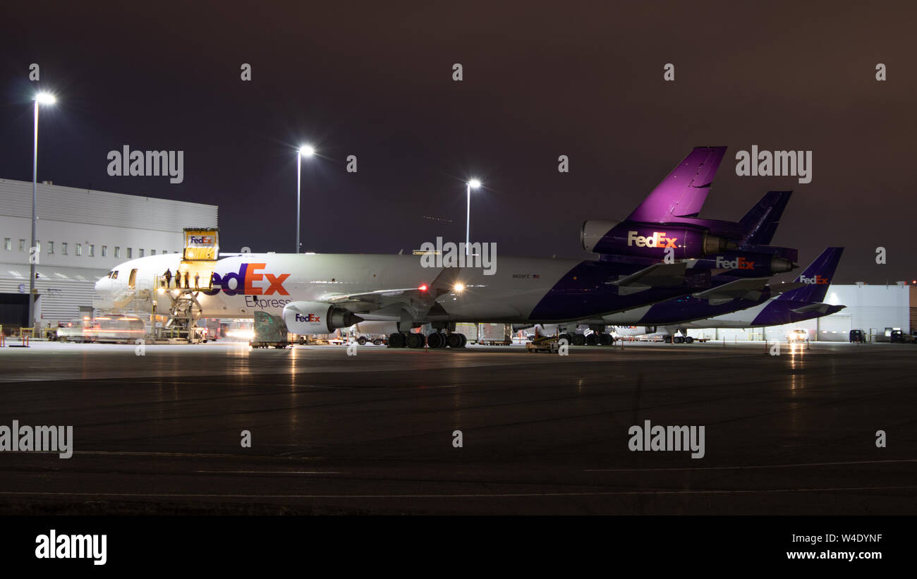 FedEx MD-11 being loading with cargo at their Toronto Pearson Terminal ...