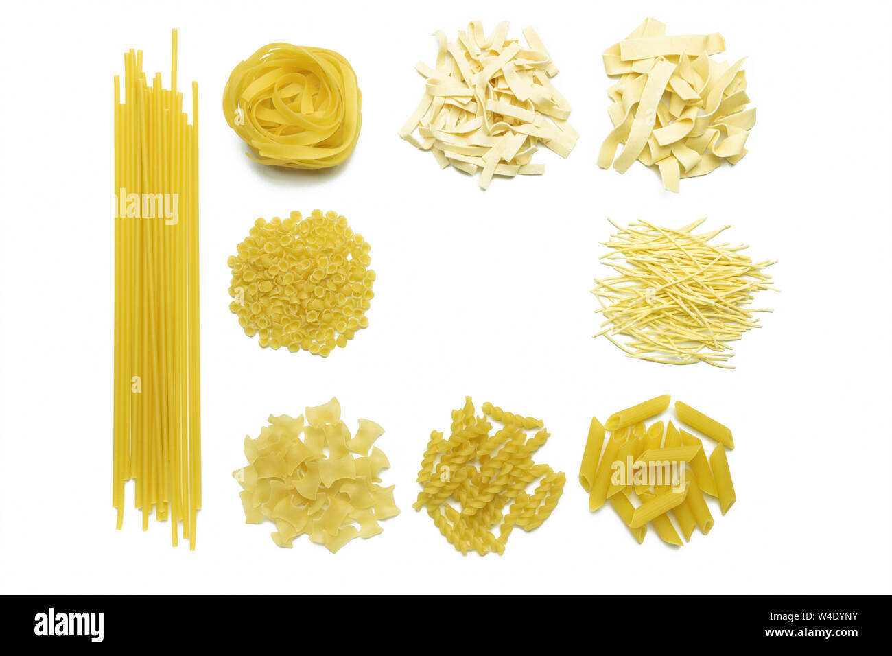 Collection of italian pasta isolated top view on white background Stock ...