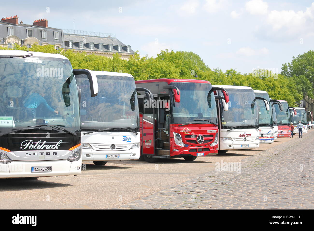 Tourist tour buses parked at Versailles palace Paris France Stock Photo ...