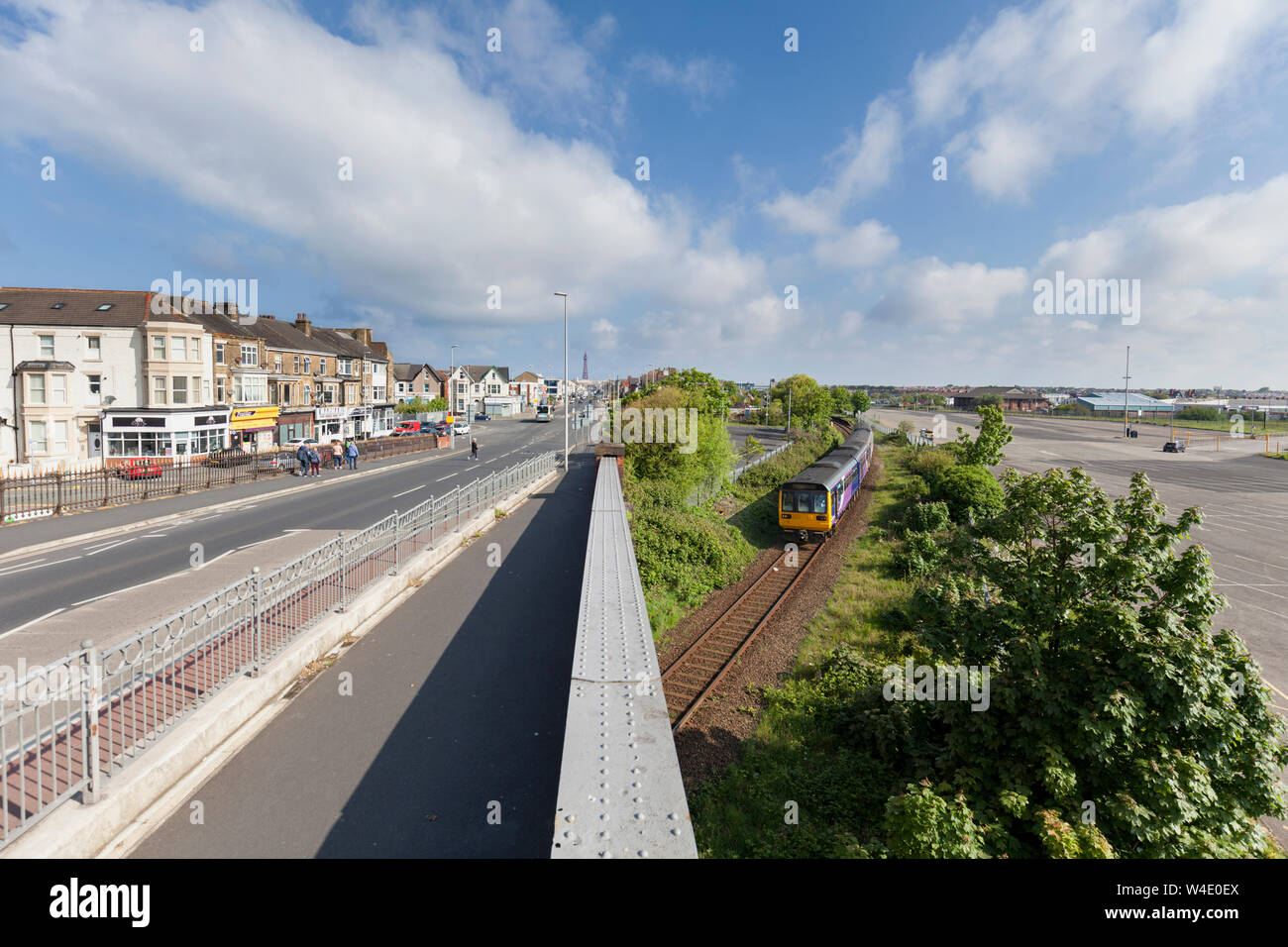 Arriva northern rail class 142 pacer + class 150 sprinter trains leaving Blackpool South station ...