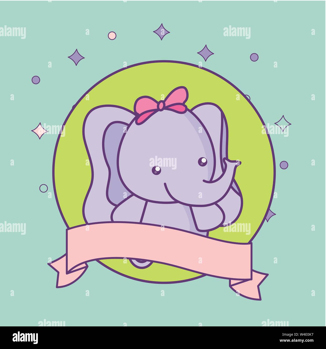 cute little elephant baby with ribbon vector illustration design Stock ...