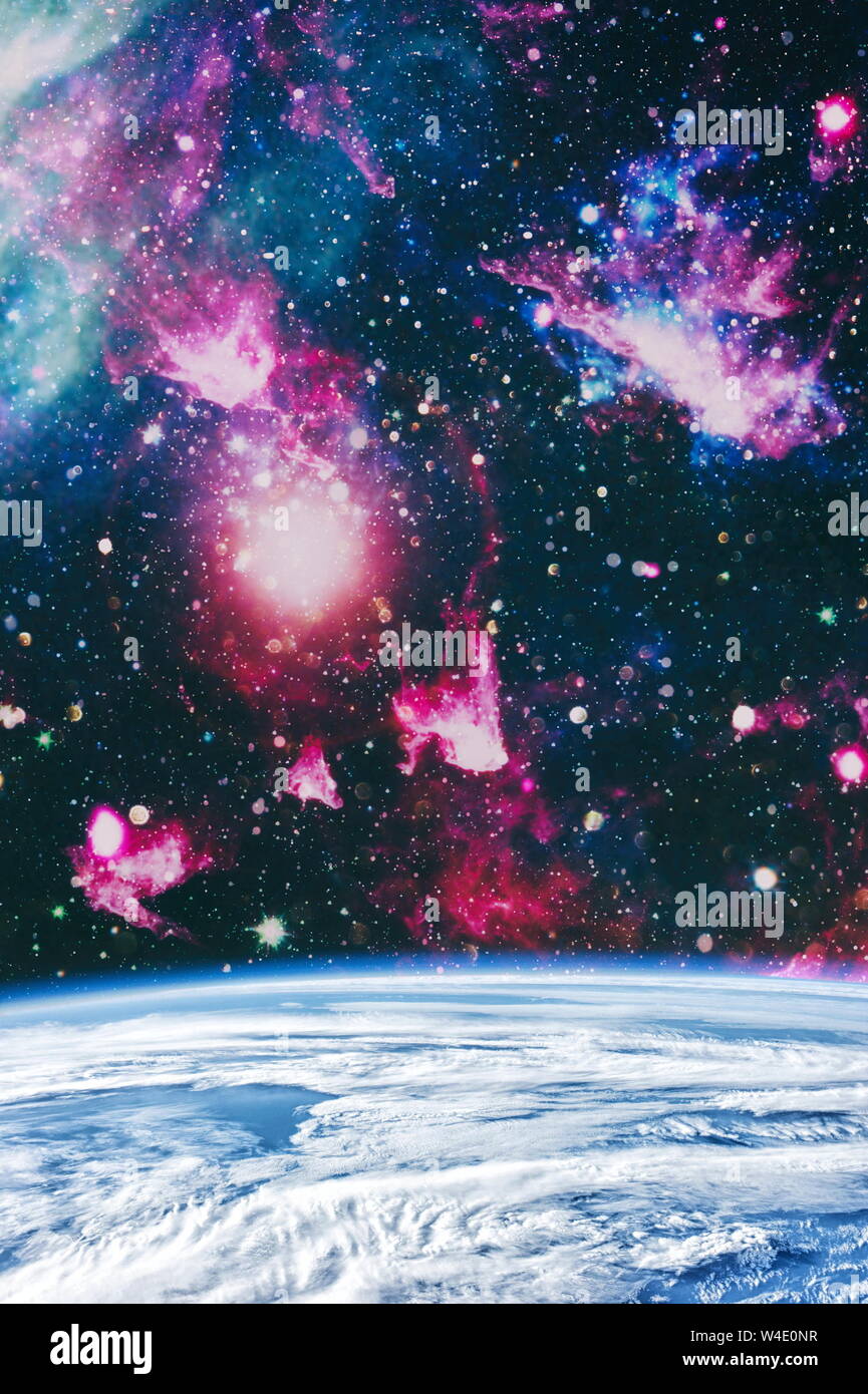 Giant glowing nebula. Space background with red nebula and stars ...