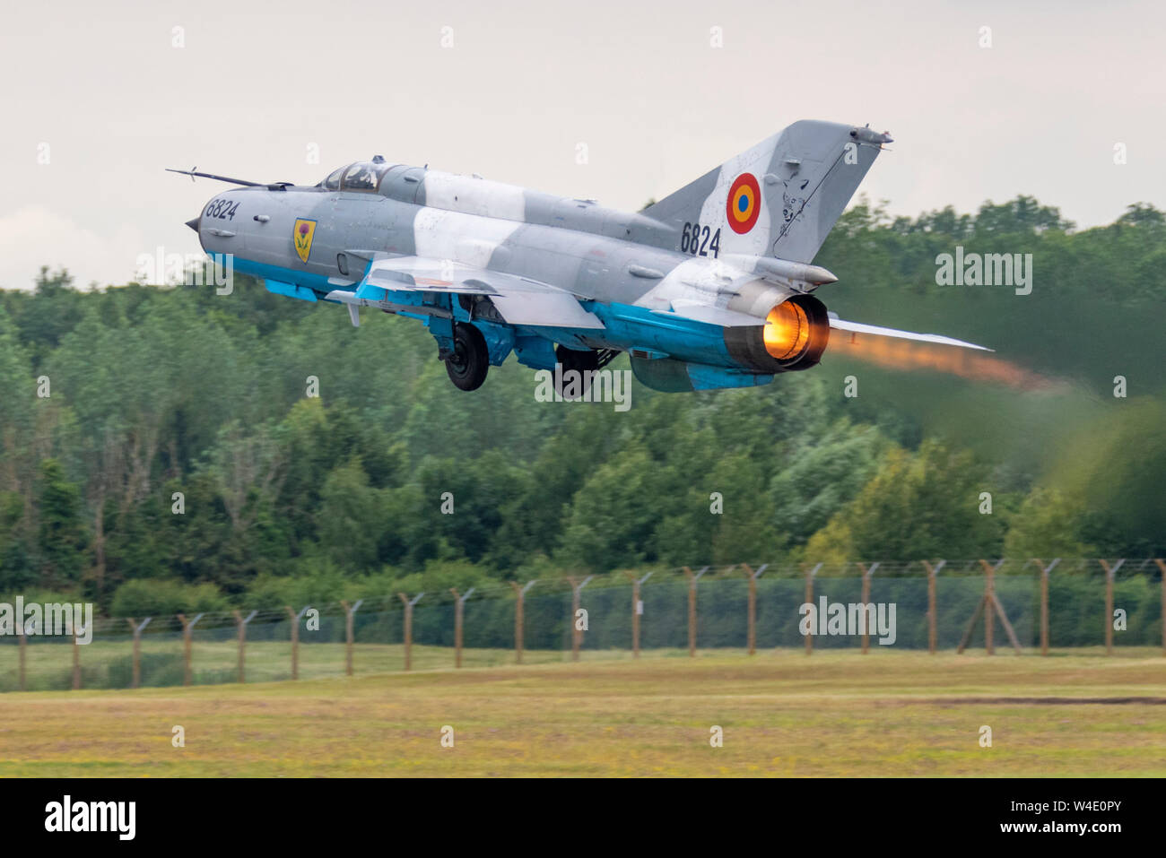Romanian Air Force MiG-21 LanceR C jet fighter plane flying at Royal ...