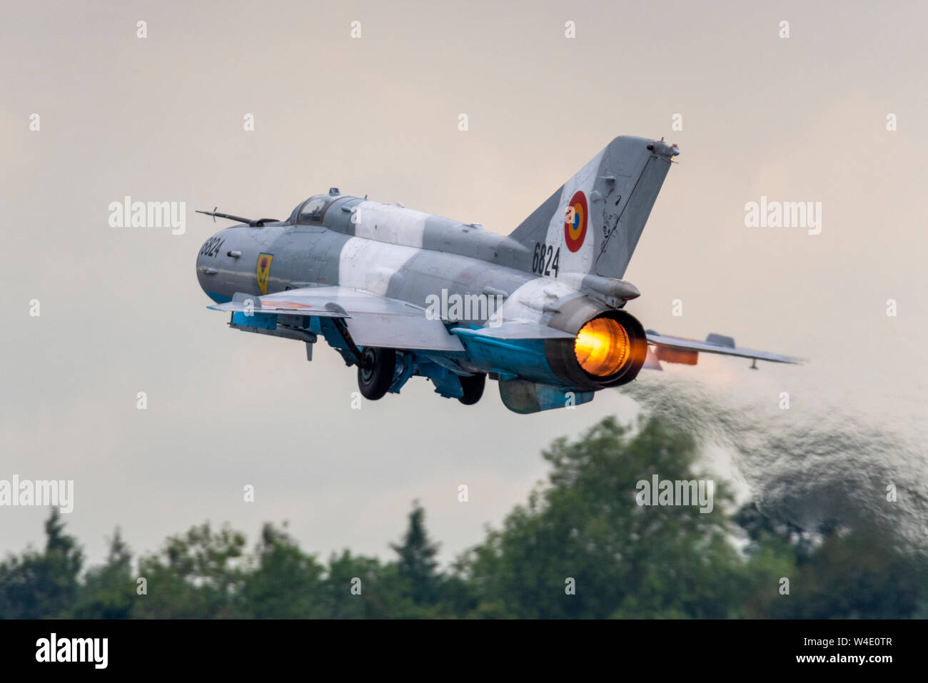 Romanian Air Force MiG-21 LanceR C jet fighter plane flying at Royal ...