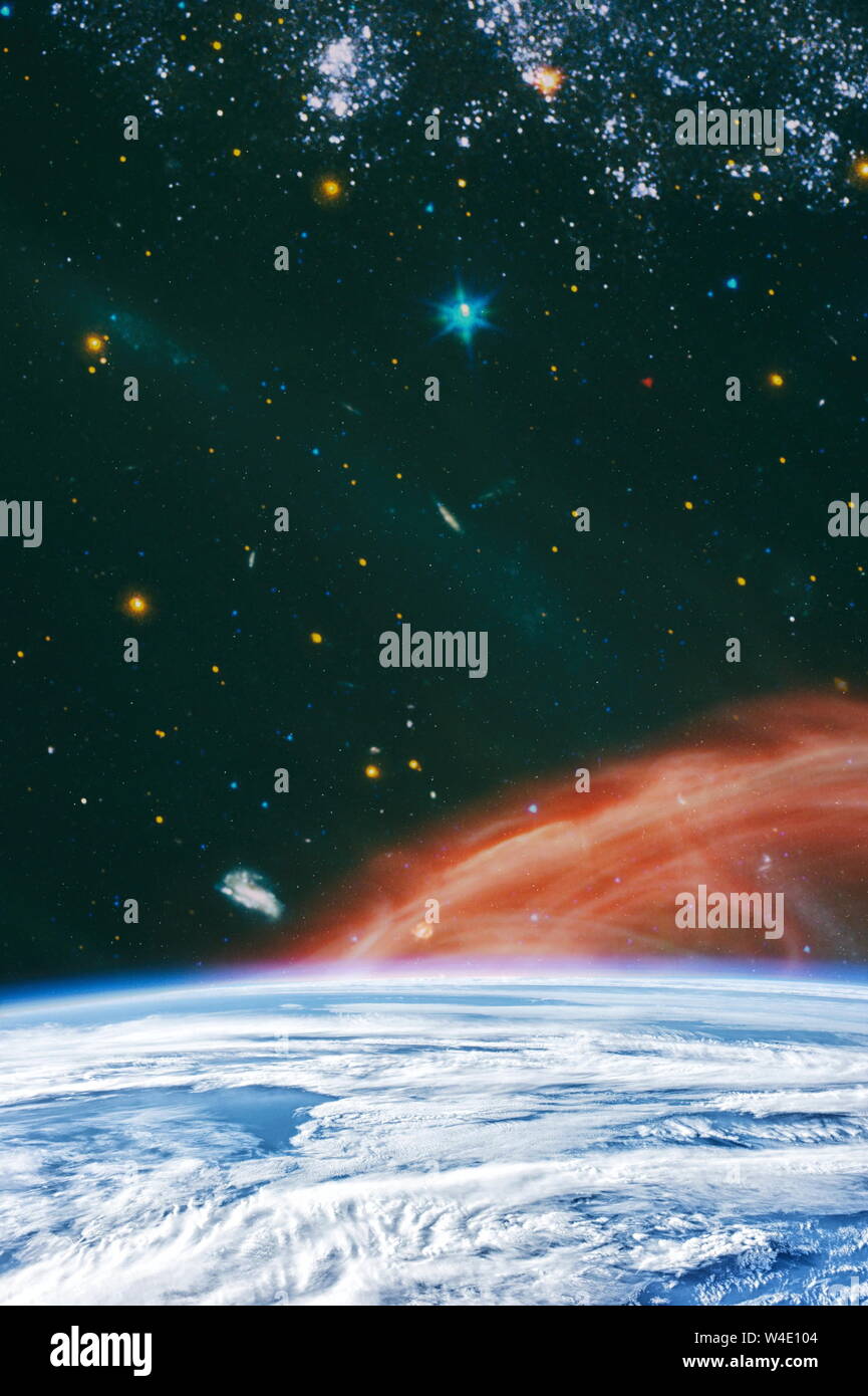 Beautiful night sky, star in the space. Collage on space, science and ...