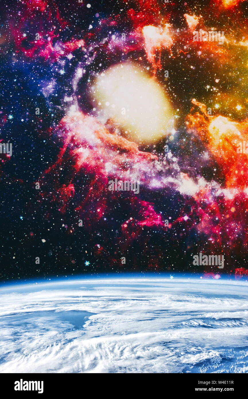 Beautiful night sky, star in the space. Collage on space, science and ...