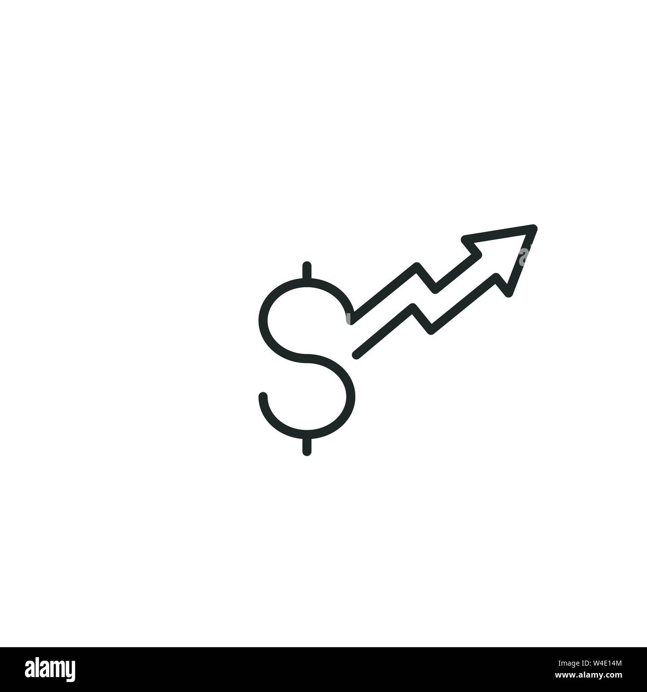 dollar increase arrow up icon. Money symbol with stretching arrow up ...