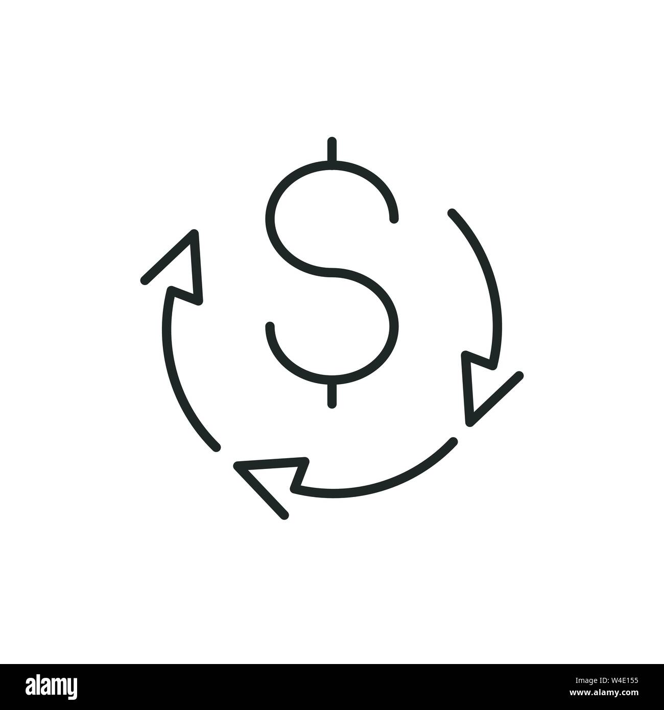 Icon of dollar sign in circle made of arrows, payment or currency ...