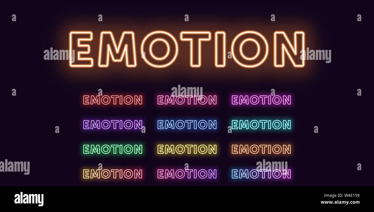 Neon text Emotion, expressive Title. Set of glowing word Emotion in ...