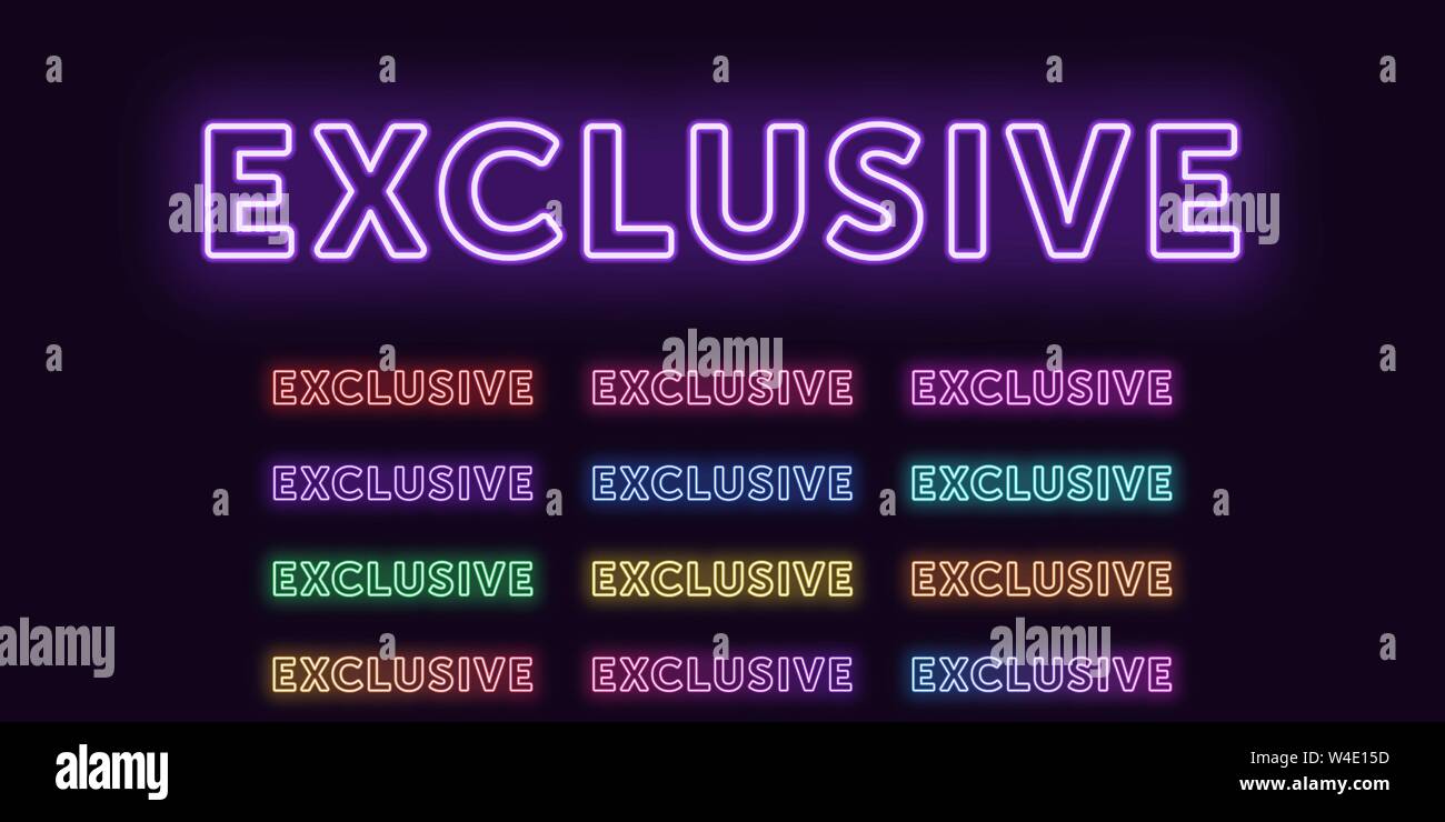 Neon text Exclusive, expressive Title. Set of glowing word Exclusive in ...