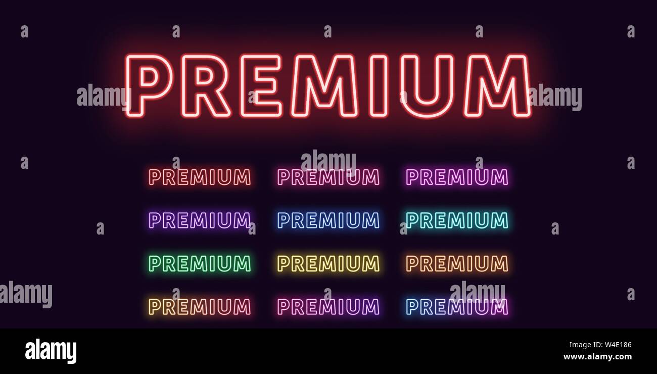 Neon text Premium, expressive Title. Set of glowing word Premium in ...