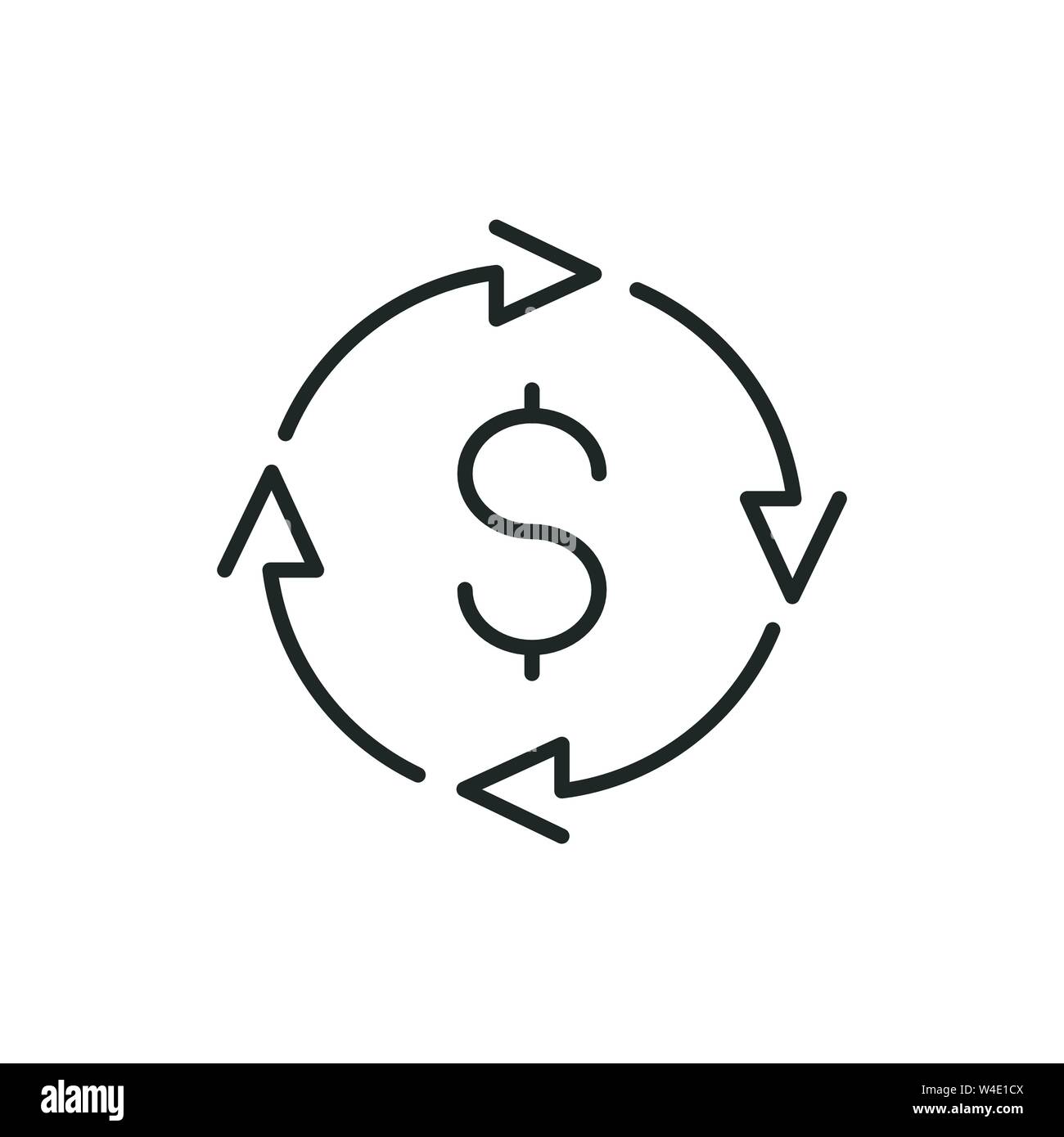 Icon of dollar sign in circle made of arrows, payment or currency ...