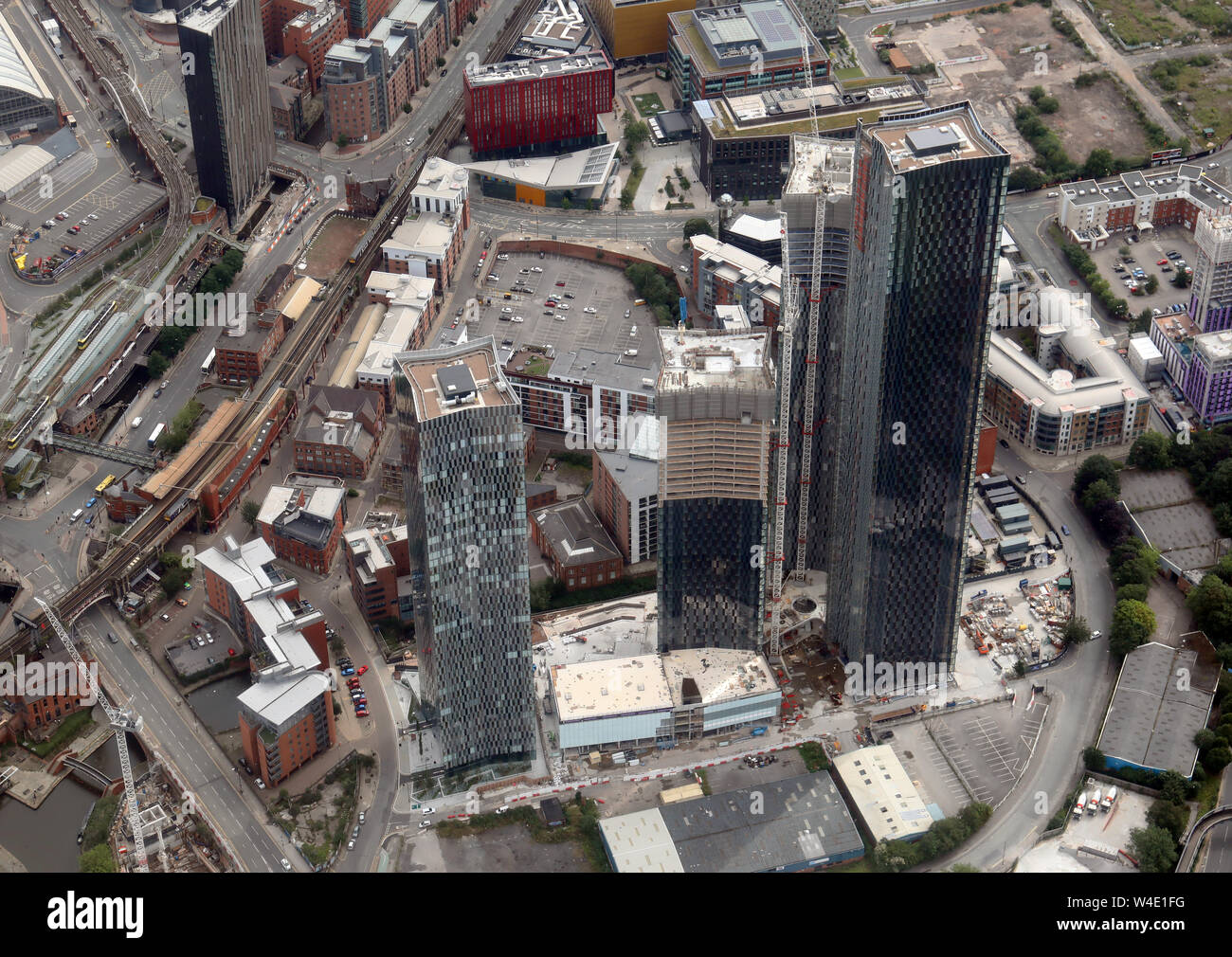 aerial view of Manchester city centre with the Deansgate Square, or ...