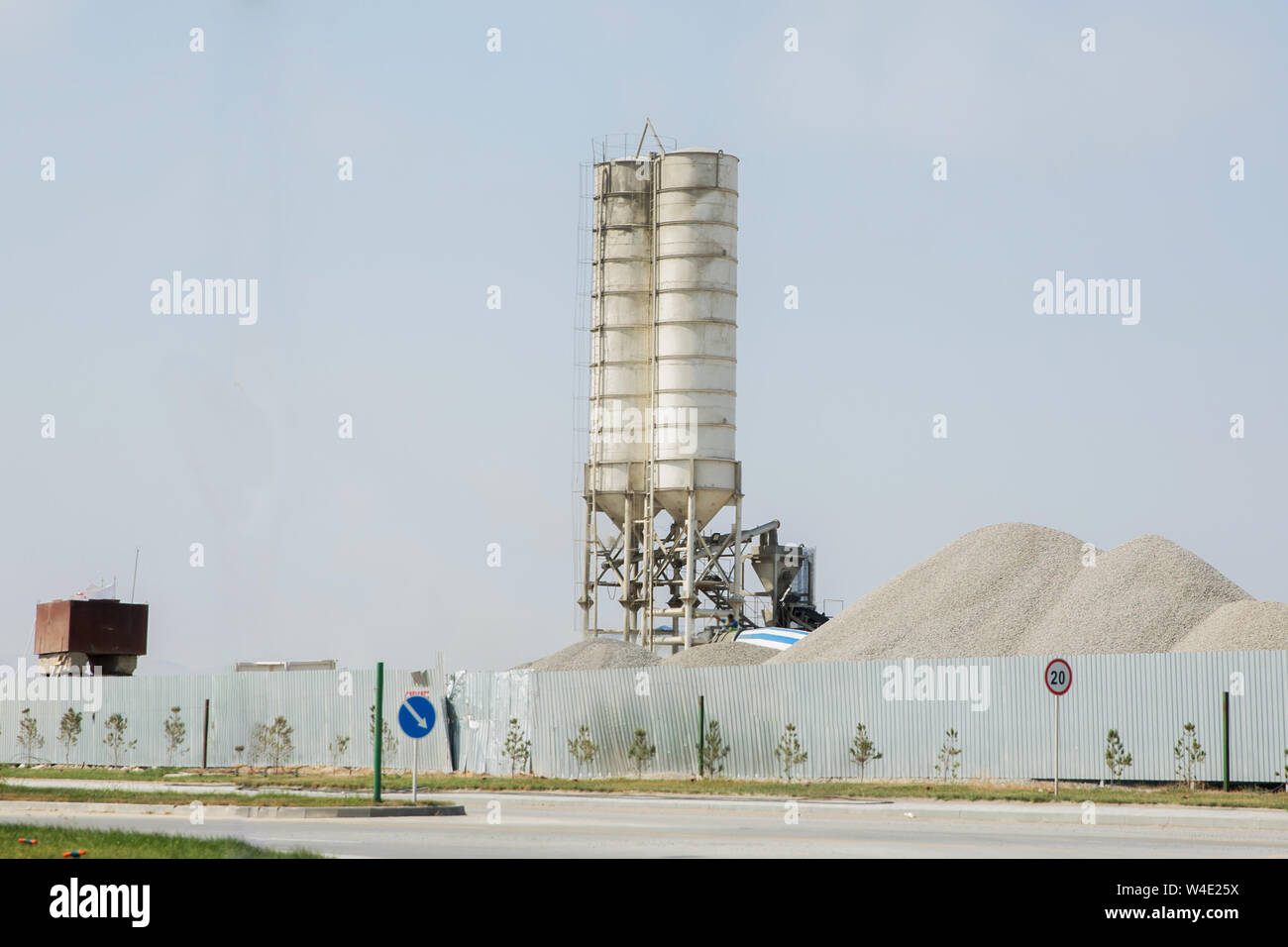 Industrial Cement Processing Plant . Cement factory machinery on a ...