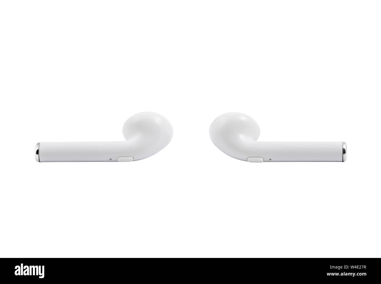 White wireless headphones isolated on white background back view. White ...