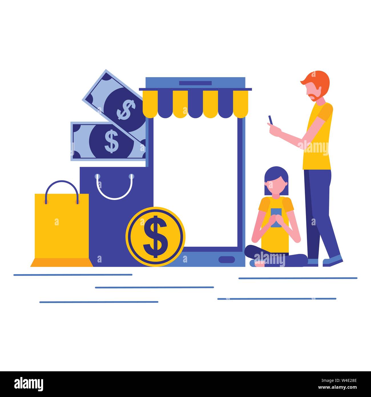 Woman card payment shop shopping bags Stock Vector Images - Alamy