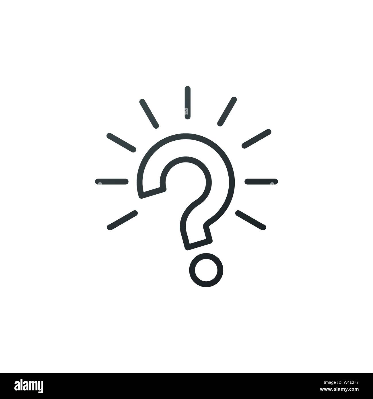 Outline question mark with rays burst icon vector illustration on white ...