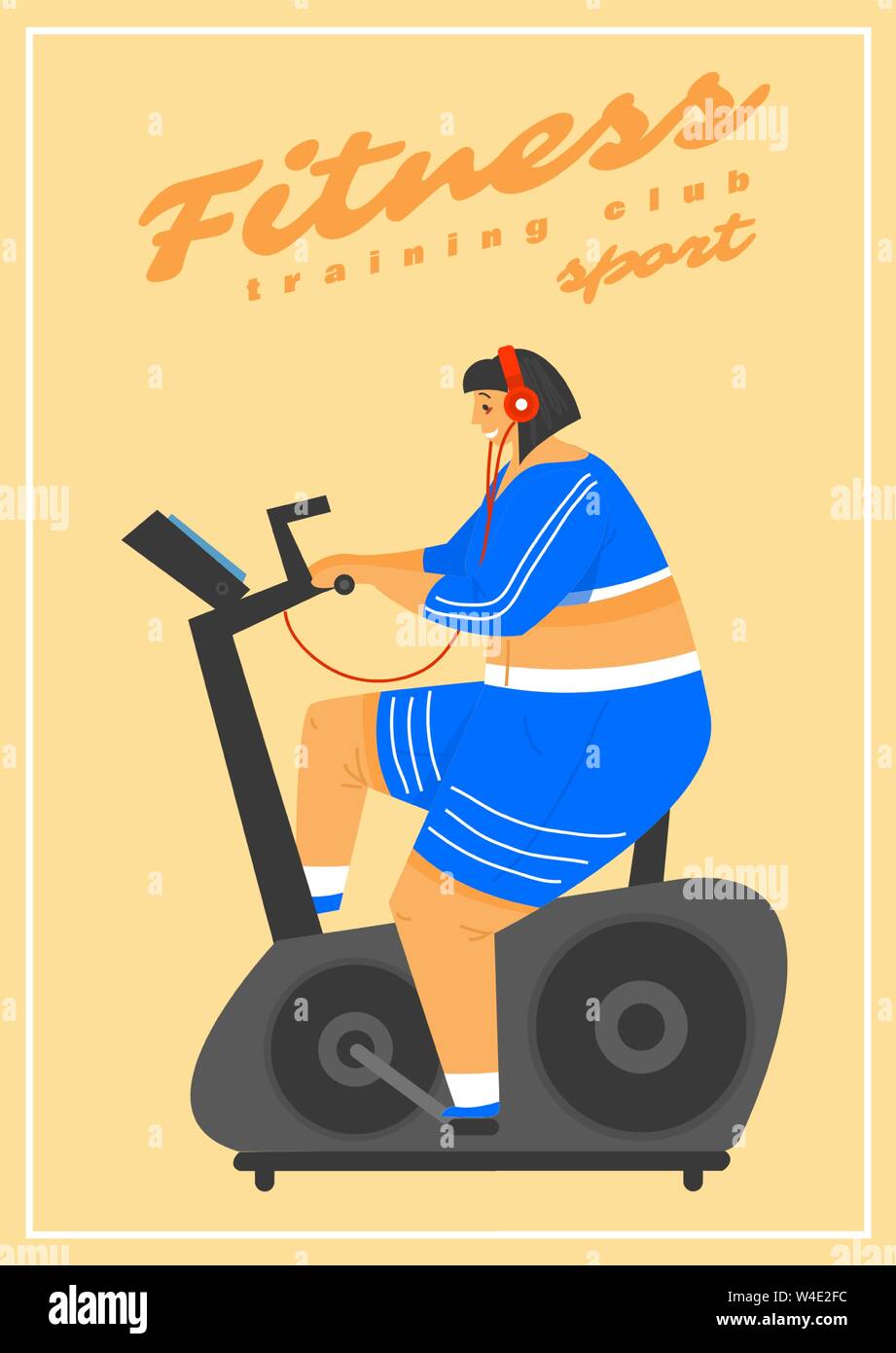 Fitness Woman Poster. Health sport in club. Cute Plus Size banner. Fat ...